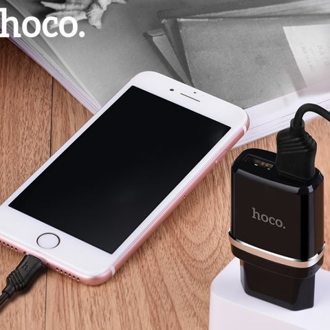 Mains Charger Hoco C12, (12 W, black, with Lightning cable for Apple, 2 ...